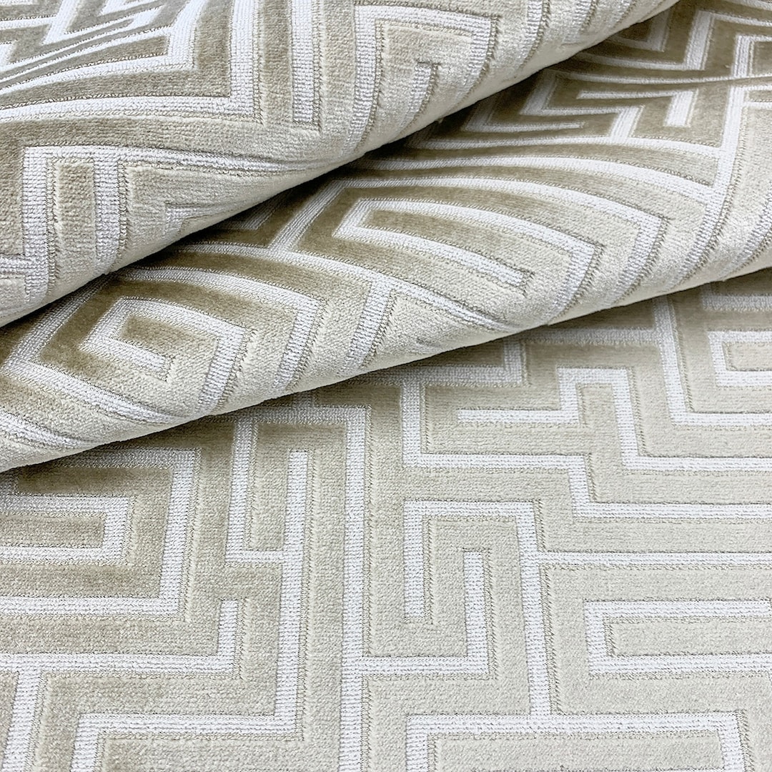 Champagne Velvet Upholstery Fabric - Velvet Greek Key Fabric for ...