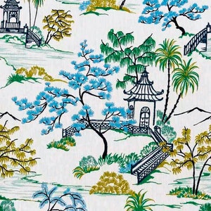 Blue Asian Toile Fabric - Multicolored Embroidered Toile Fabric for ...
