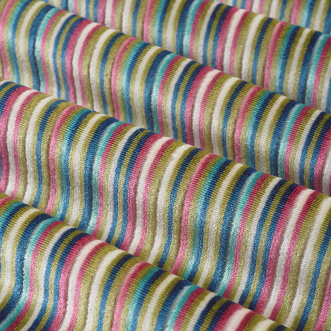Multicolored Velvet Upholstery Fabric - Pink Aqua Striped Velvet Fabric ...