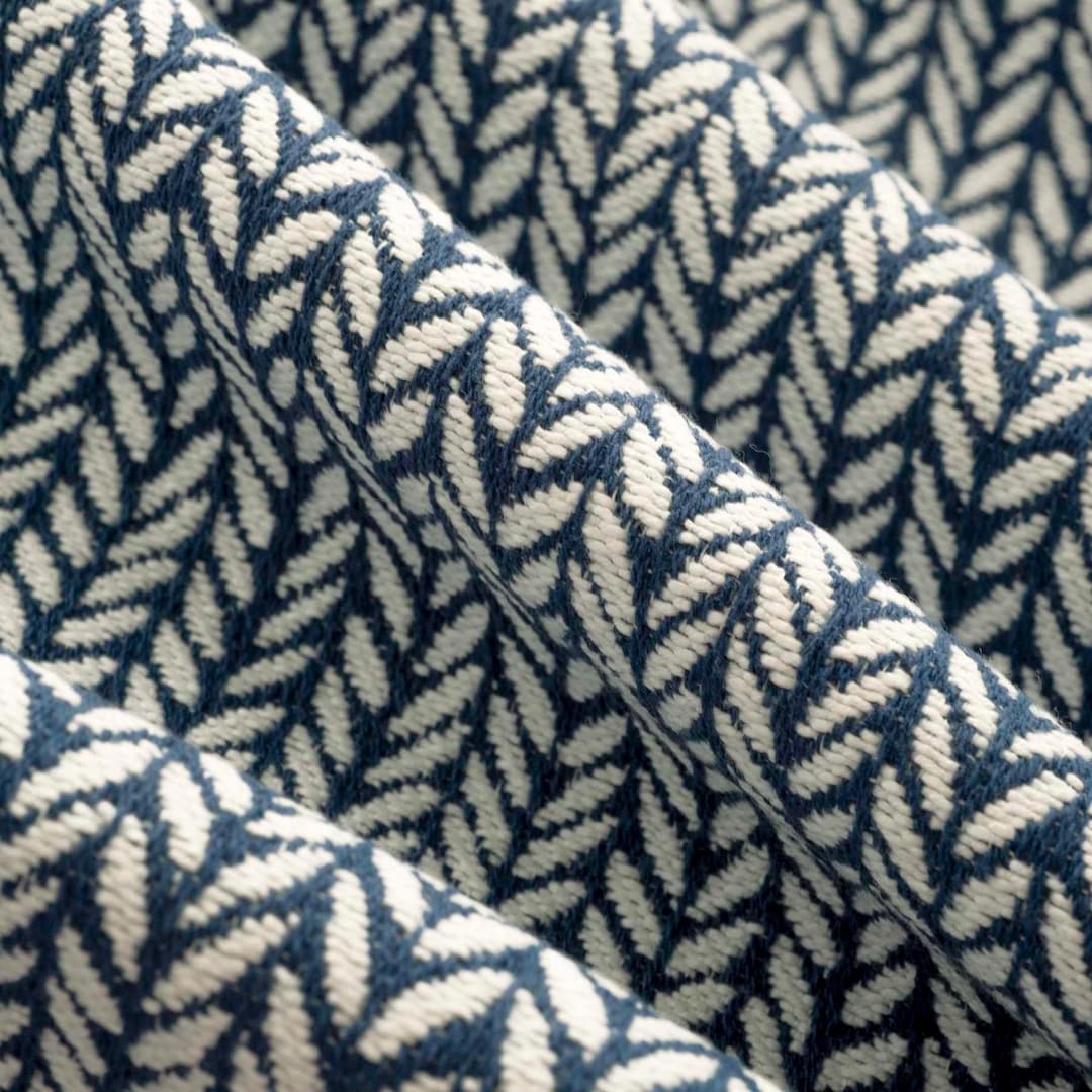 Navy Blue Upholstery Fabric With Leaves - Blue Small Scale Upholstery ...