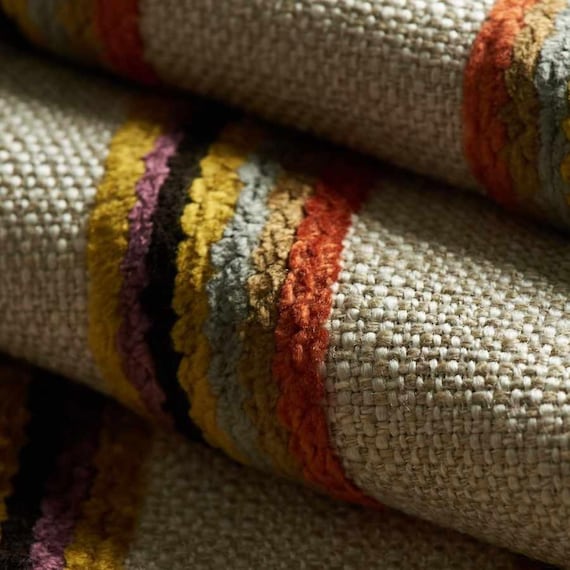 Orange Stripe Upholstery Fabric Purple Orange Chenille | Etsy
