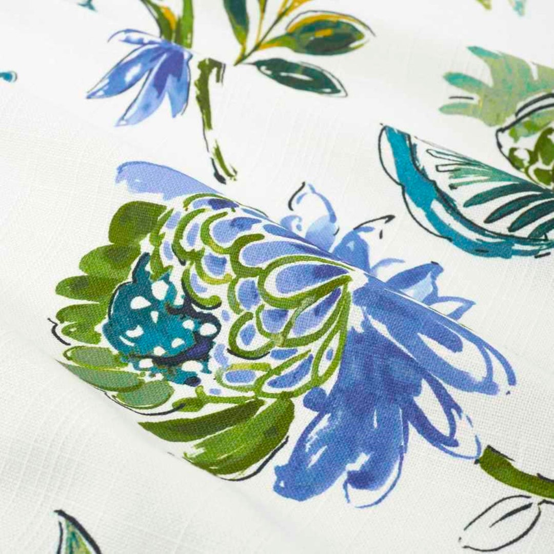 Peacock Blue Floral Upholstery Fabric for Furniture and Window ...