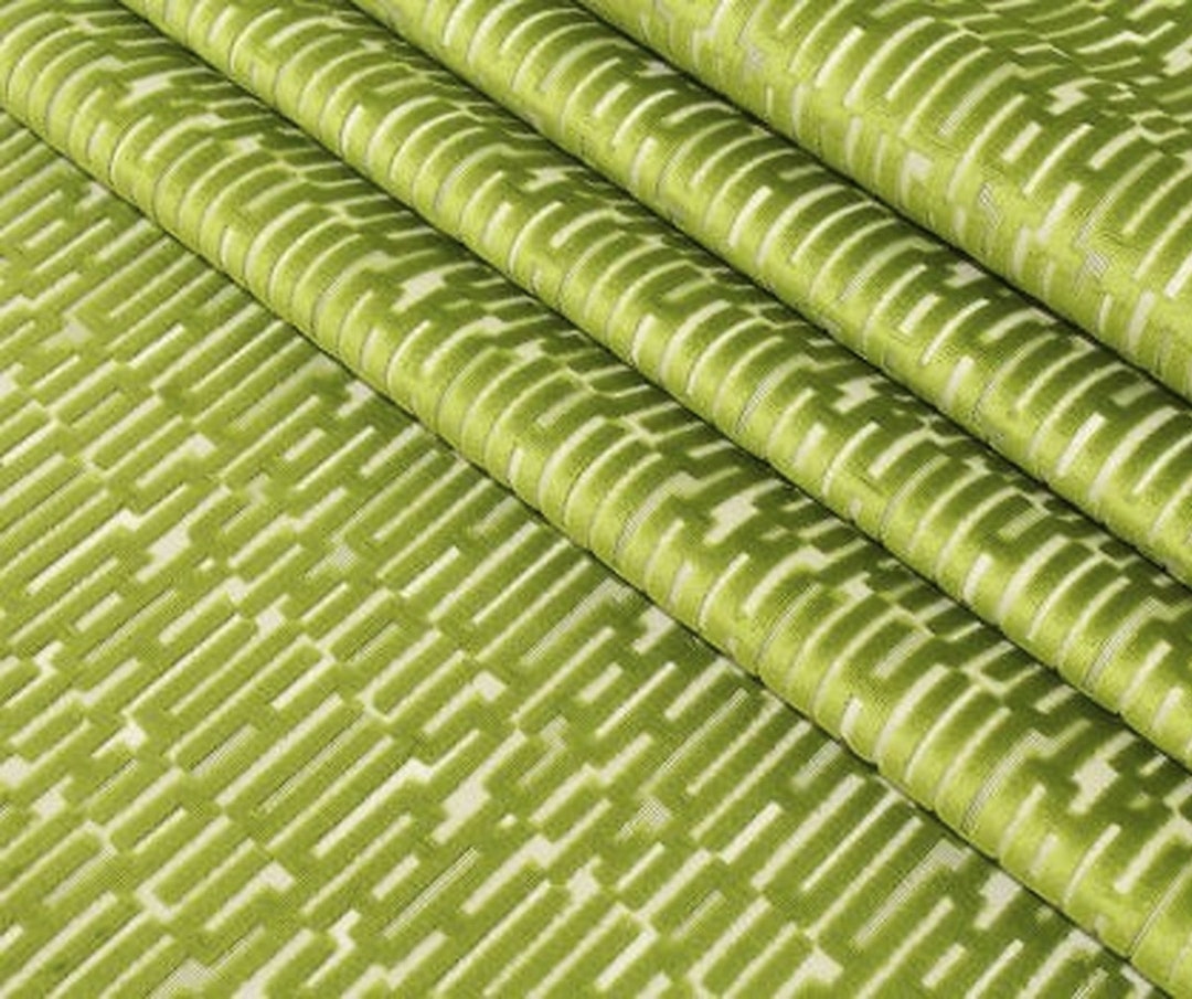 Chartreuse Velvet Upholstery Fabric - Geometric Velvet for Sofas and ...