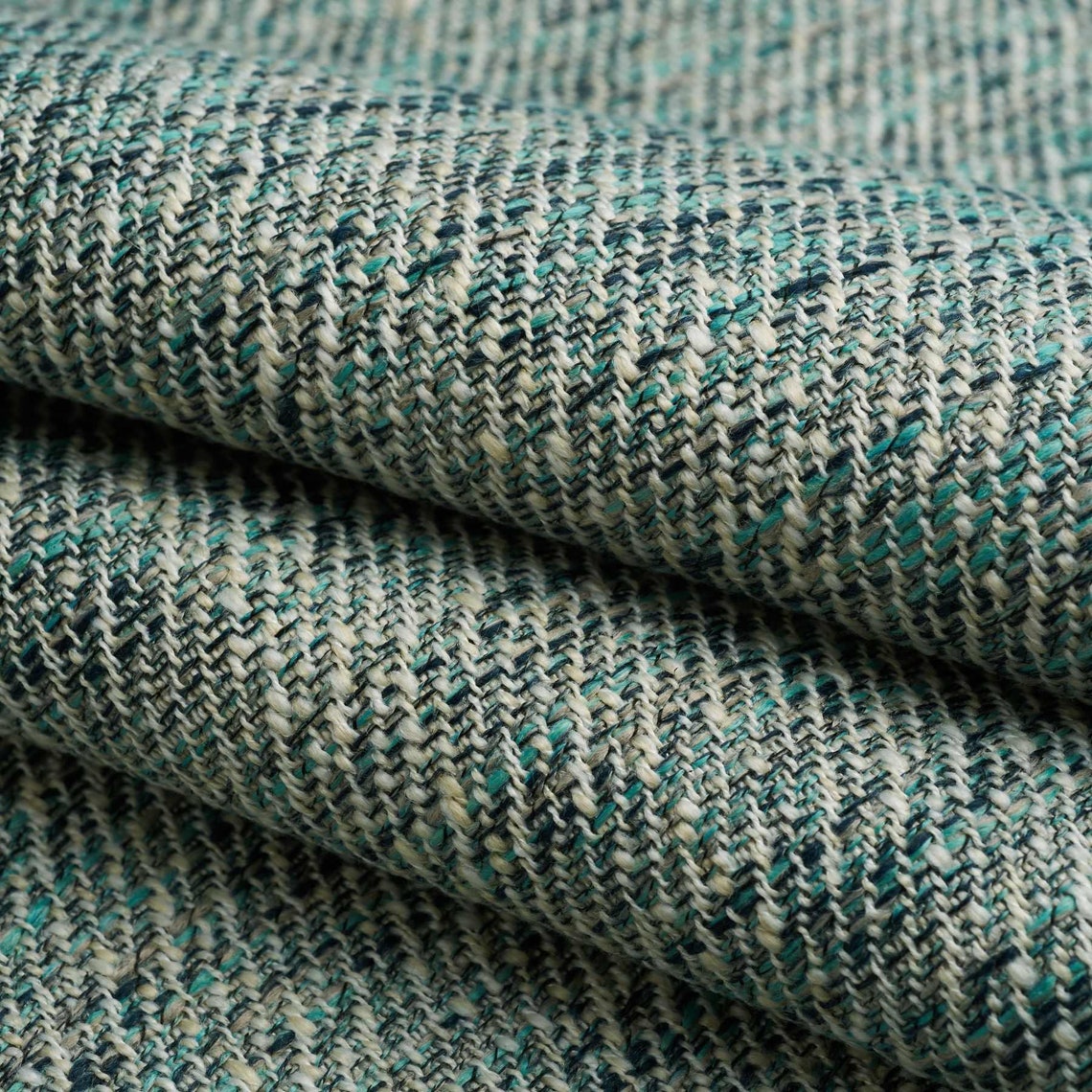 Turquoise Woven Upholstery Fabric Turquoise Grey Tweed - Etsy