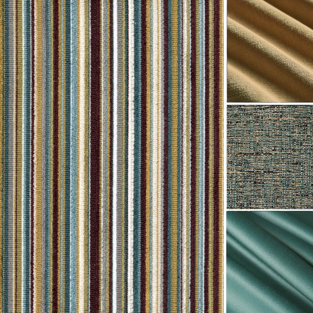 Teal Stripe Velvet Upholstery Fabric Solid Camel Velvet - Etsy