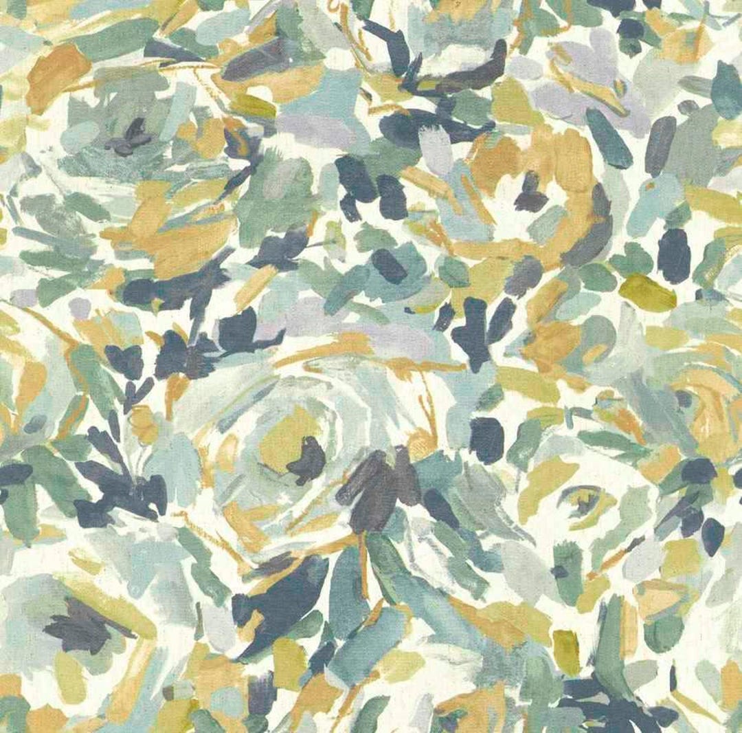 Chartreuse Floral Upholstery Fabric - Blue Yellow Fabric for Furniture ...