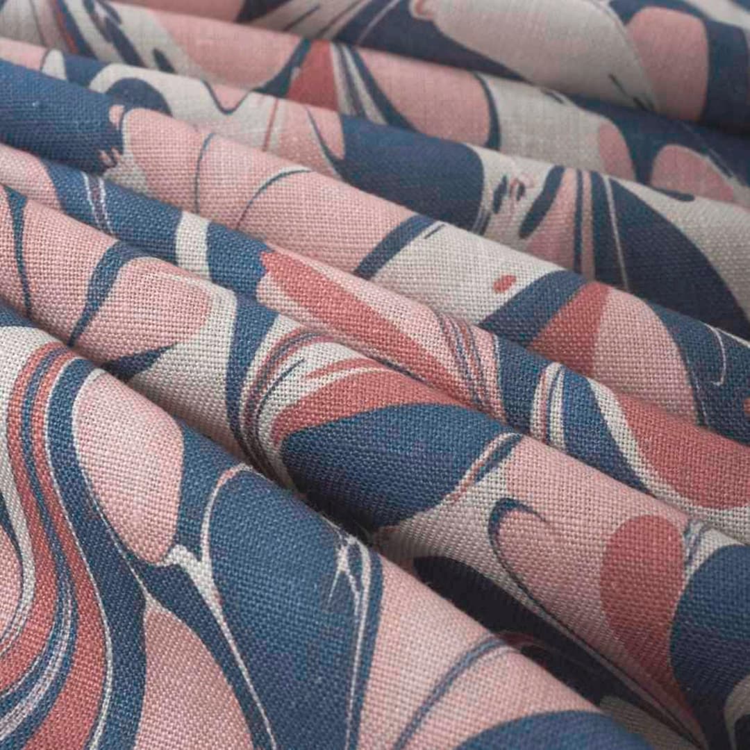 Blue Pink Upholstery Fabric for Furniture - Multicolored Abstract Linen ...