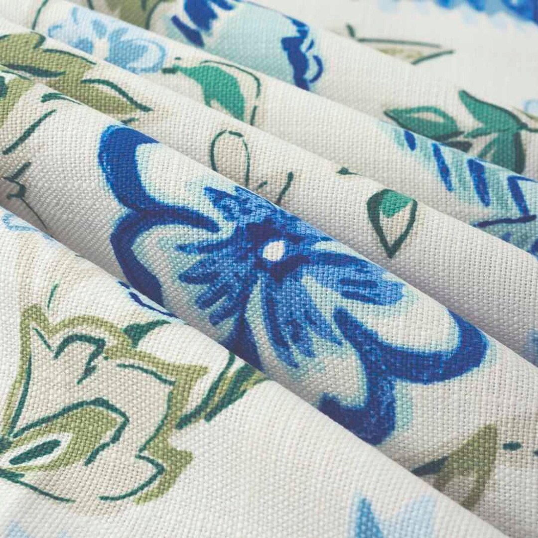 Blue Floral Upholstery Fabric - Chartreuse Fabric for Furniture and ...