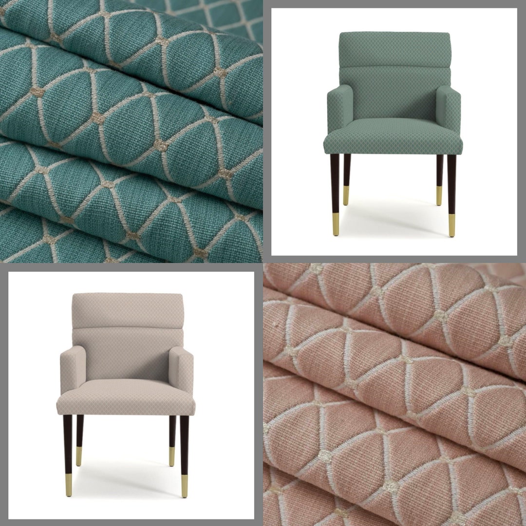 Teal Geometric Upholstery Fabric for Chairs Blush Pink Performance ...