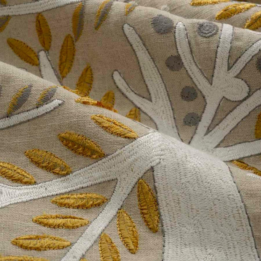 Gold Embroidered Fabric - Light Grey Crewel Fabric With Trees for ...