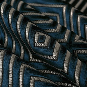 Blue Geometric Velvet Upholstery Fabric - Navy Blue Raised Velvet for ...