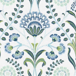 Blue Floral Embroidered Designer Fabric for Curtains and Roman Shades ...