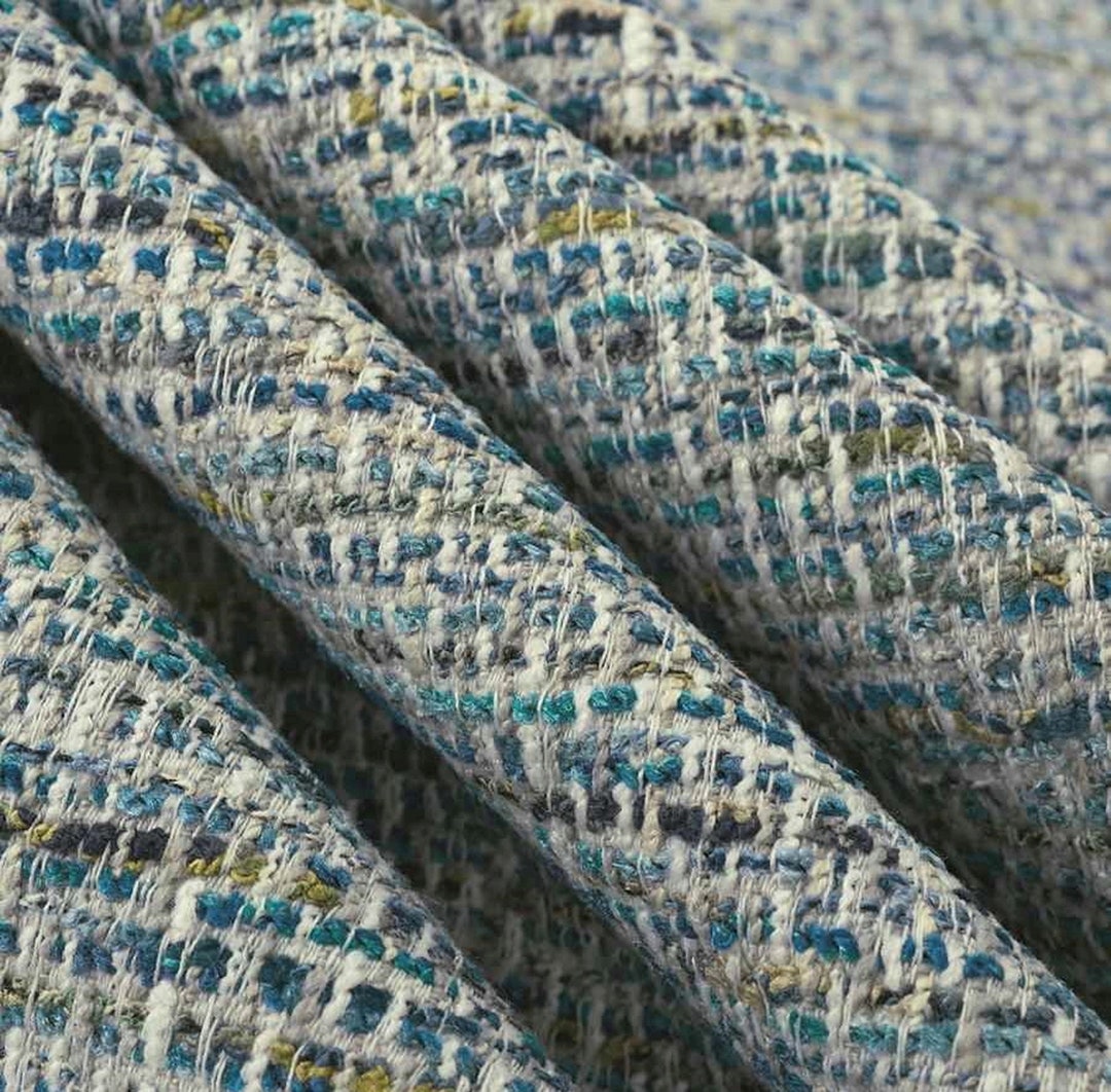 Peacock Blue Tweed Upholstery Fabric Heavyweight Durable Crypton ...