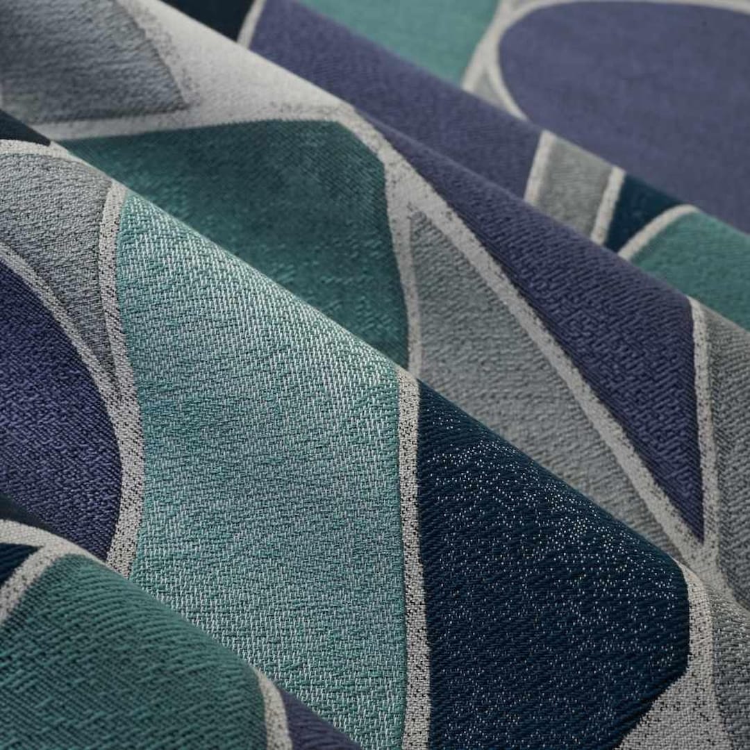 Aqua Blue Upholstery Fabric - Teal and Navy Blue Geometric Fabric for ...