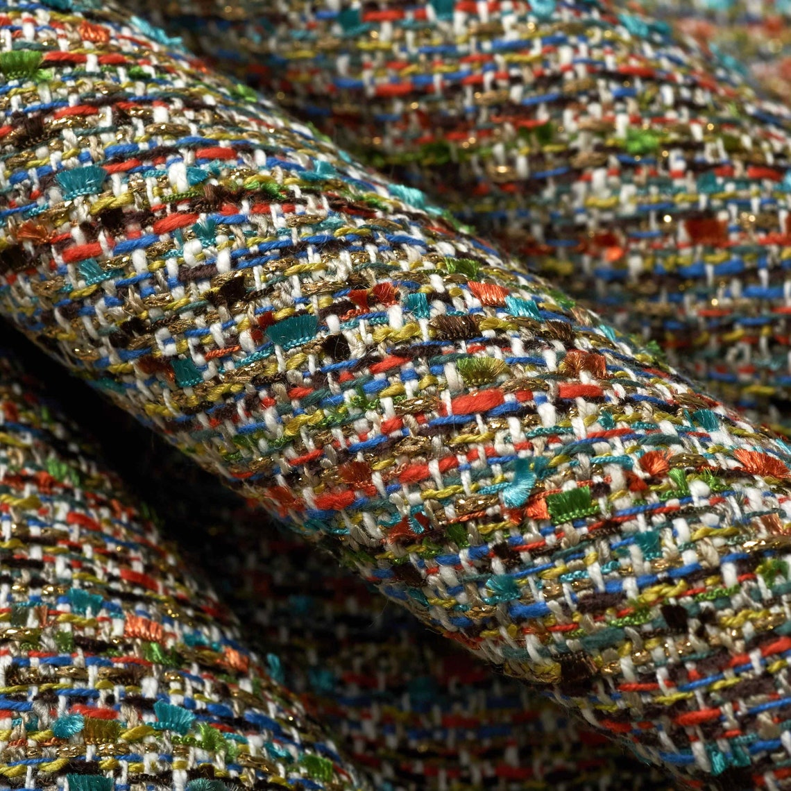 Multicolored Tweed Upholstery Fabric Blue Orange Small Scale - Etsy