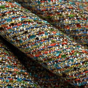 Multicolored Tweed Upholstery Fabric - Blue Orange Small Scale Woven ...
