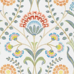 Blue Floral Embroidered Designer Fabric for Curtains and Roman Shades ...