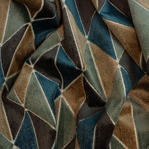 Blue Grey Velvet Upholstery Fabric for Furniture Geometric Velvet ...