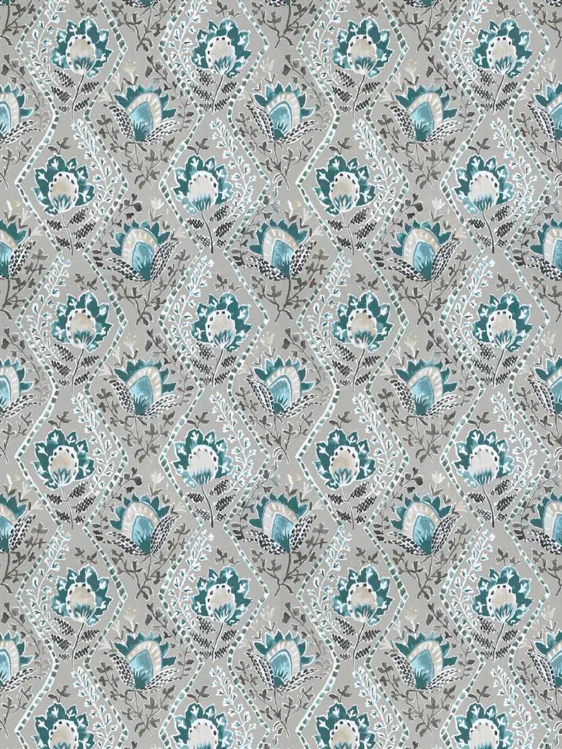 Teal Gray Floral Upholstery Fabric - Teal Floral Curtain and Roman ...