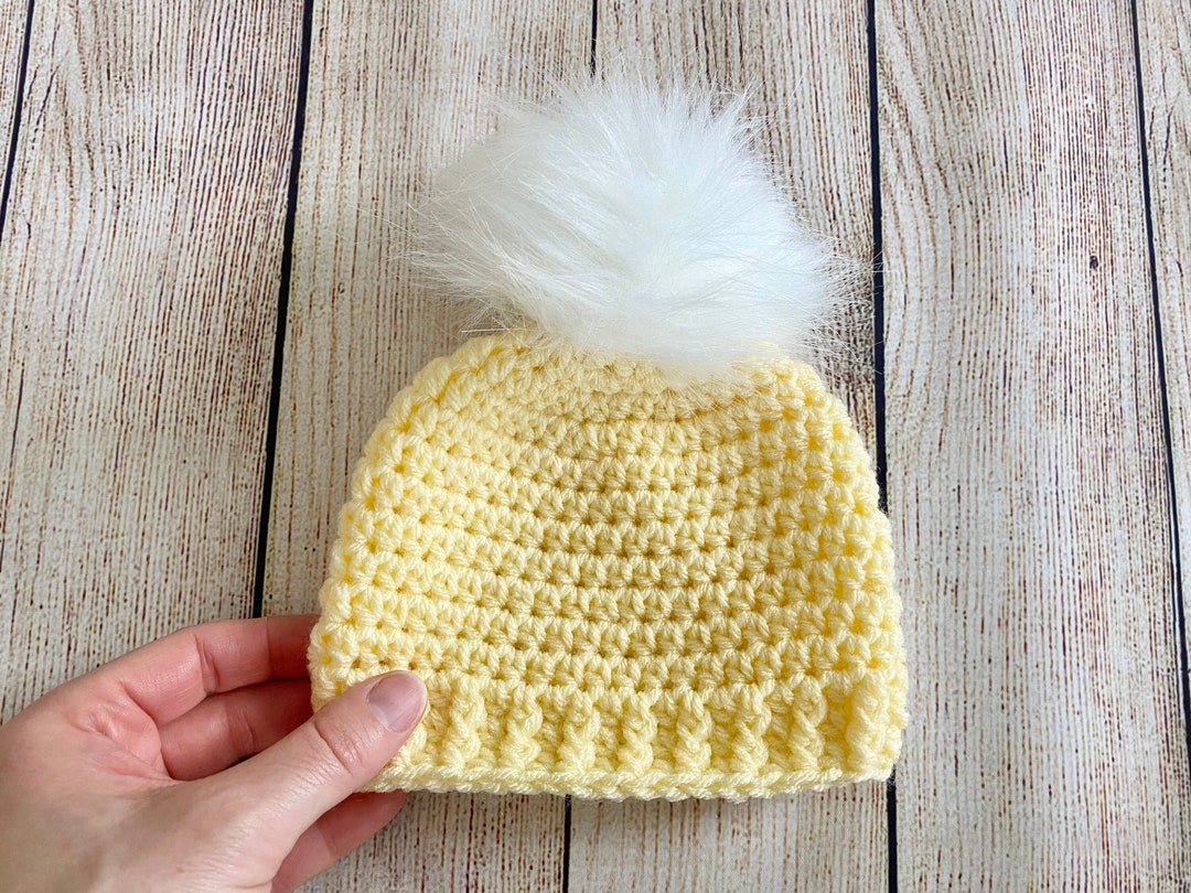 Light Yellow Baby Hat 65 Colors Fluffy White Faux Fur Pom Spring Beanie ...