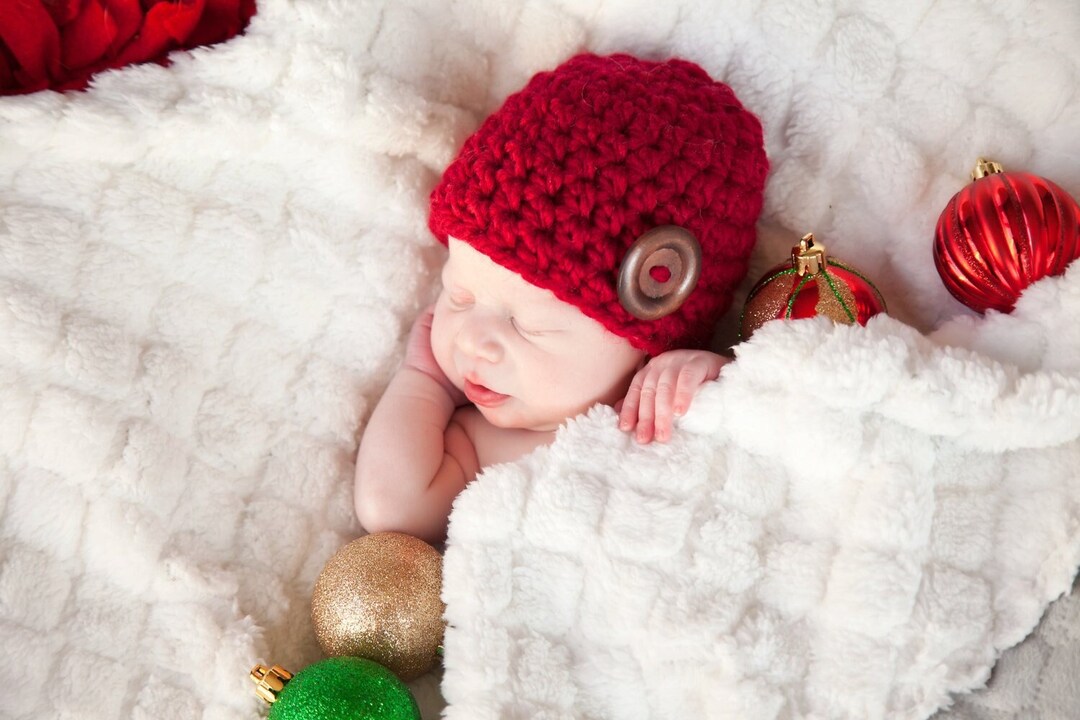 Red Baby Hat With Wood Button, Winter Hospital Beanie, Christmas Coming ...