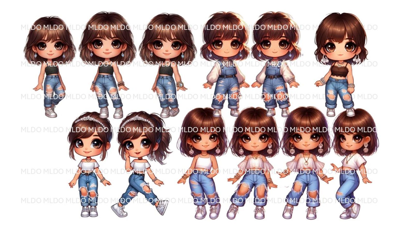 Cute Watercolor "chibi Style" Little Girls Clipart - Etsy
