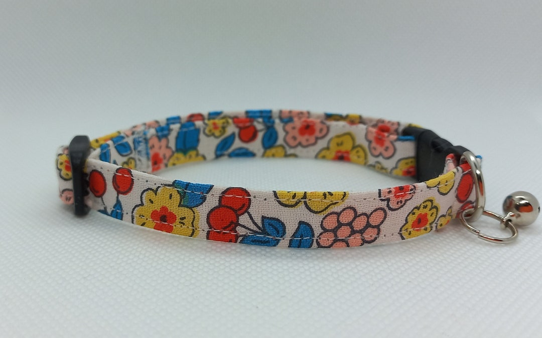 Cat Collar- ''cherry, Grape, Flower''- Yellow, Pink Floral Cat Collar ...