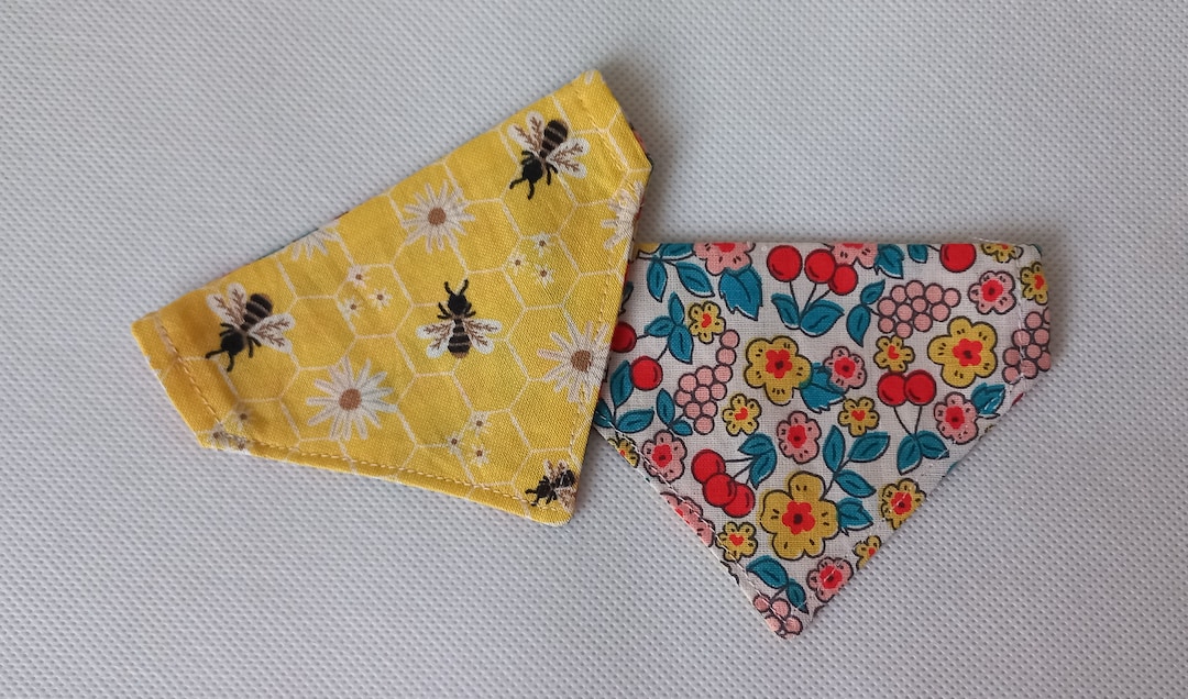 Cat Bandana/ Bee Honeycomb, Floral Cat Bandana/ Double-sided+ Sliding+ ...