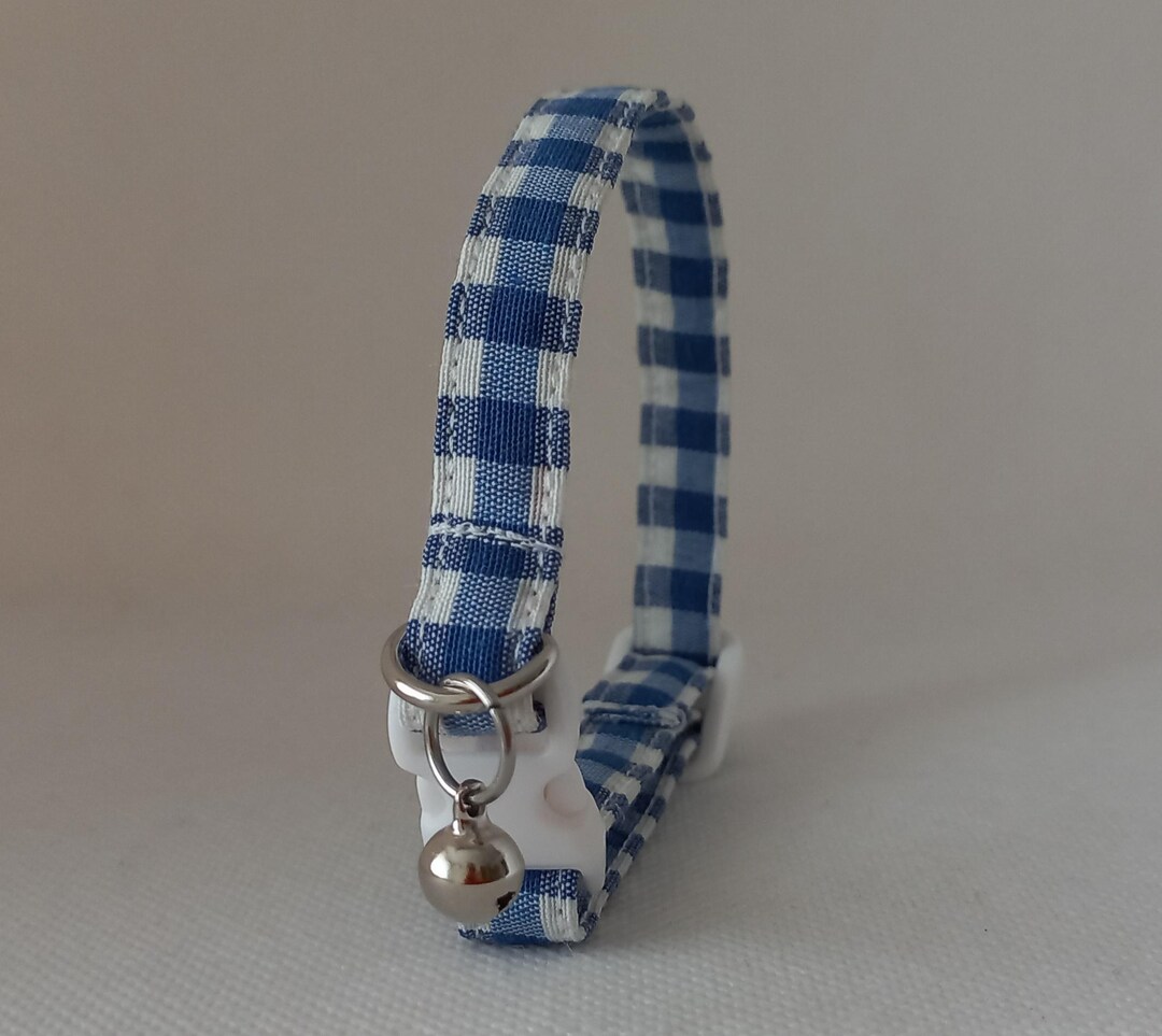 Blue, White Checkered Breakaway Cat Collar/ Gingham Bell Cat Collar ...