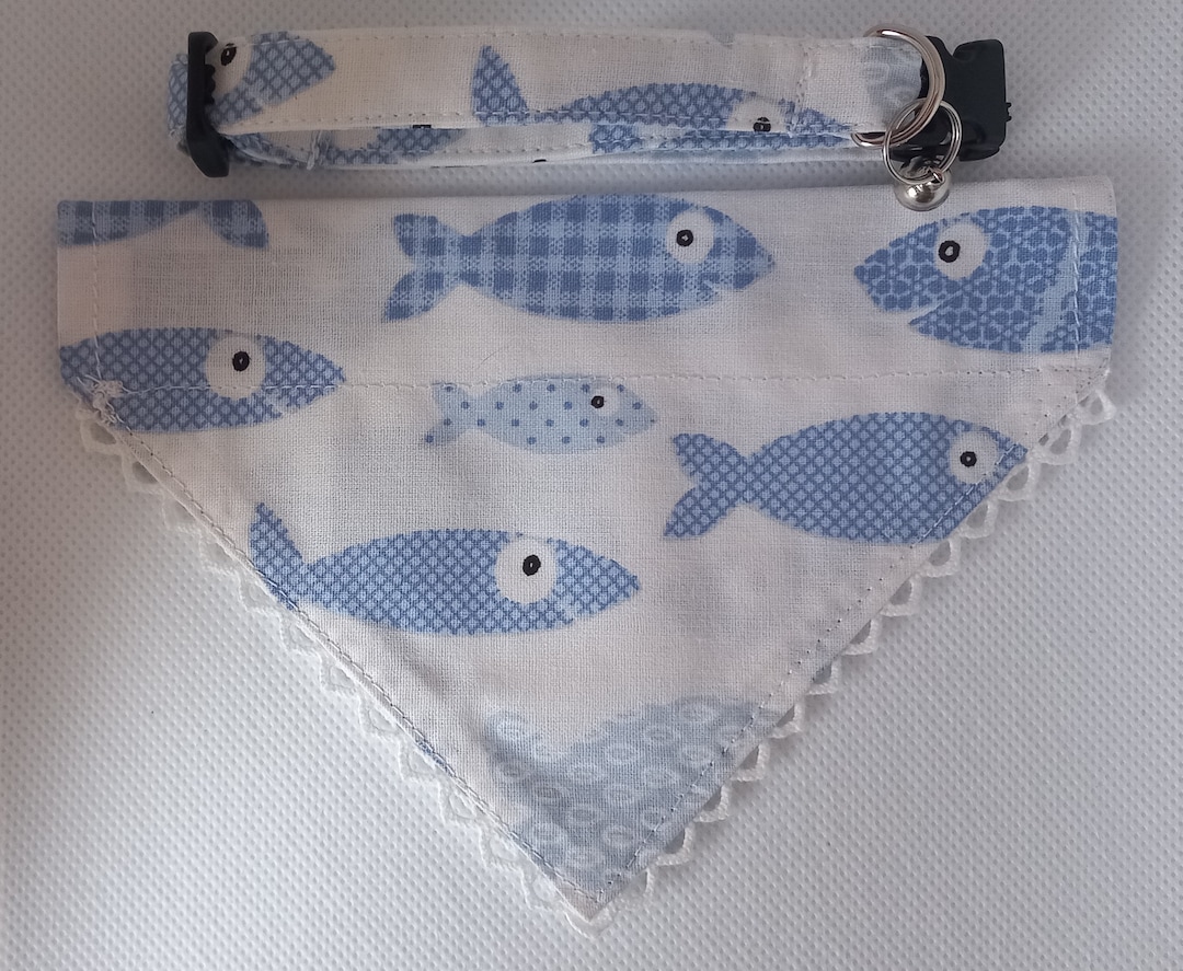 Bandana Cat Collar Set -''fish''- Ocean Fish Cat Collar W/ Matching ...