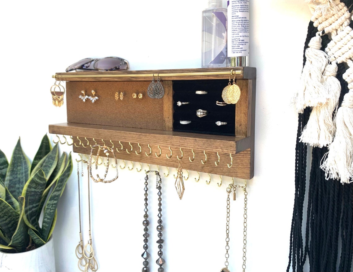 Jewelry Organizer With Ring Holder Wall Mount Necklace | Etsy