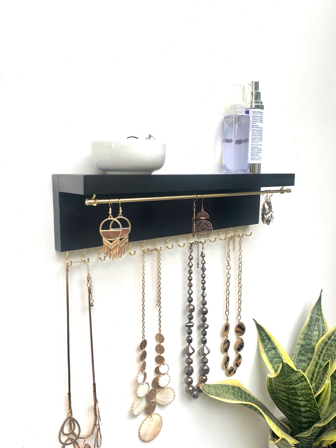 Wall Mount Jewelry Organizer With Shelf Earring Holder - Etsy