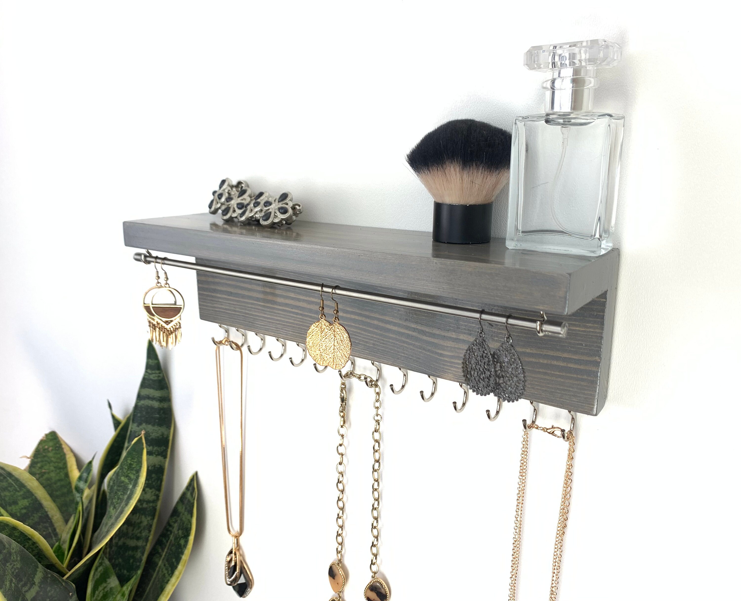 Wall Mount Jewelry Organizer With Shelf Earring Holder | Etsy