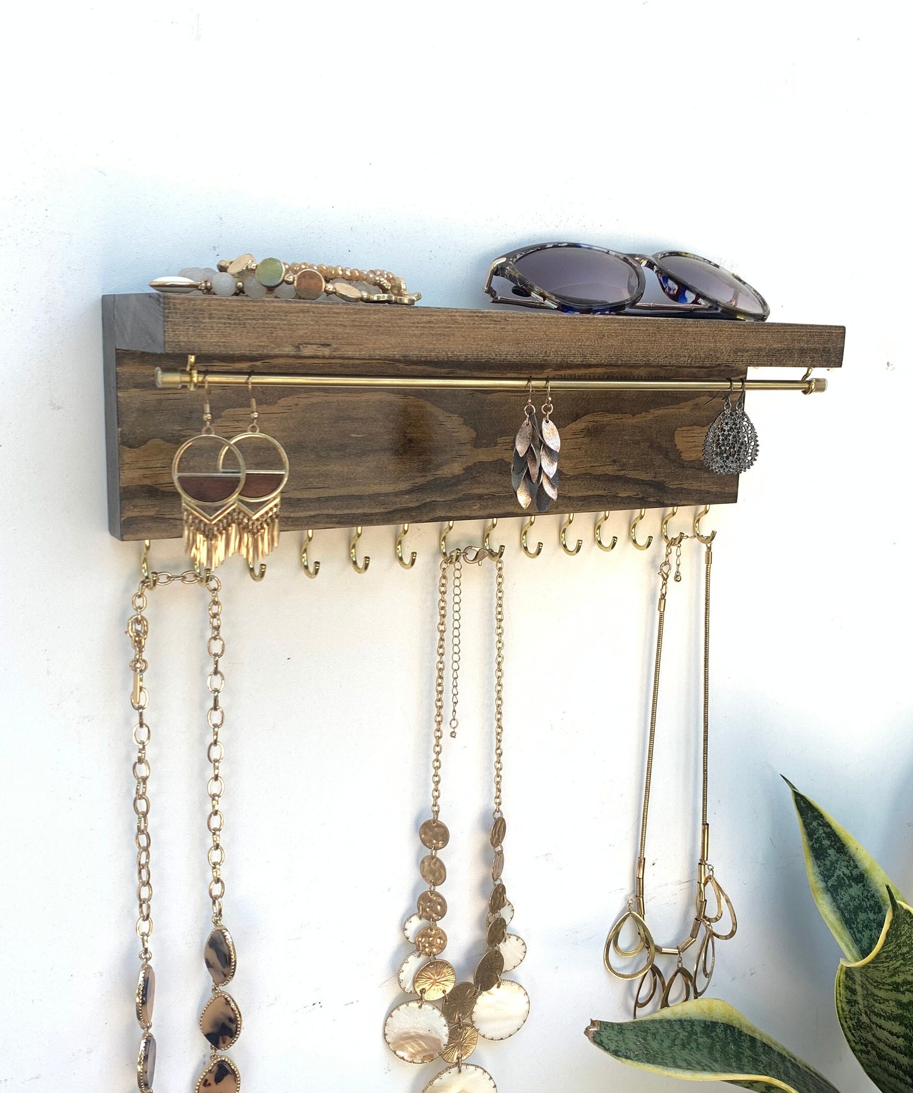 Wall Mount Jewelry Organizer With Shelf Earring Holder | Etsy
