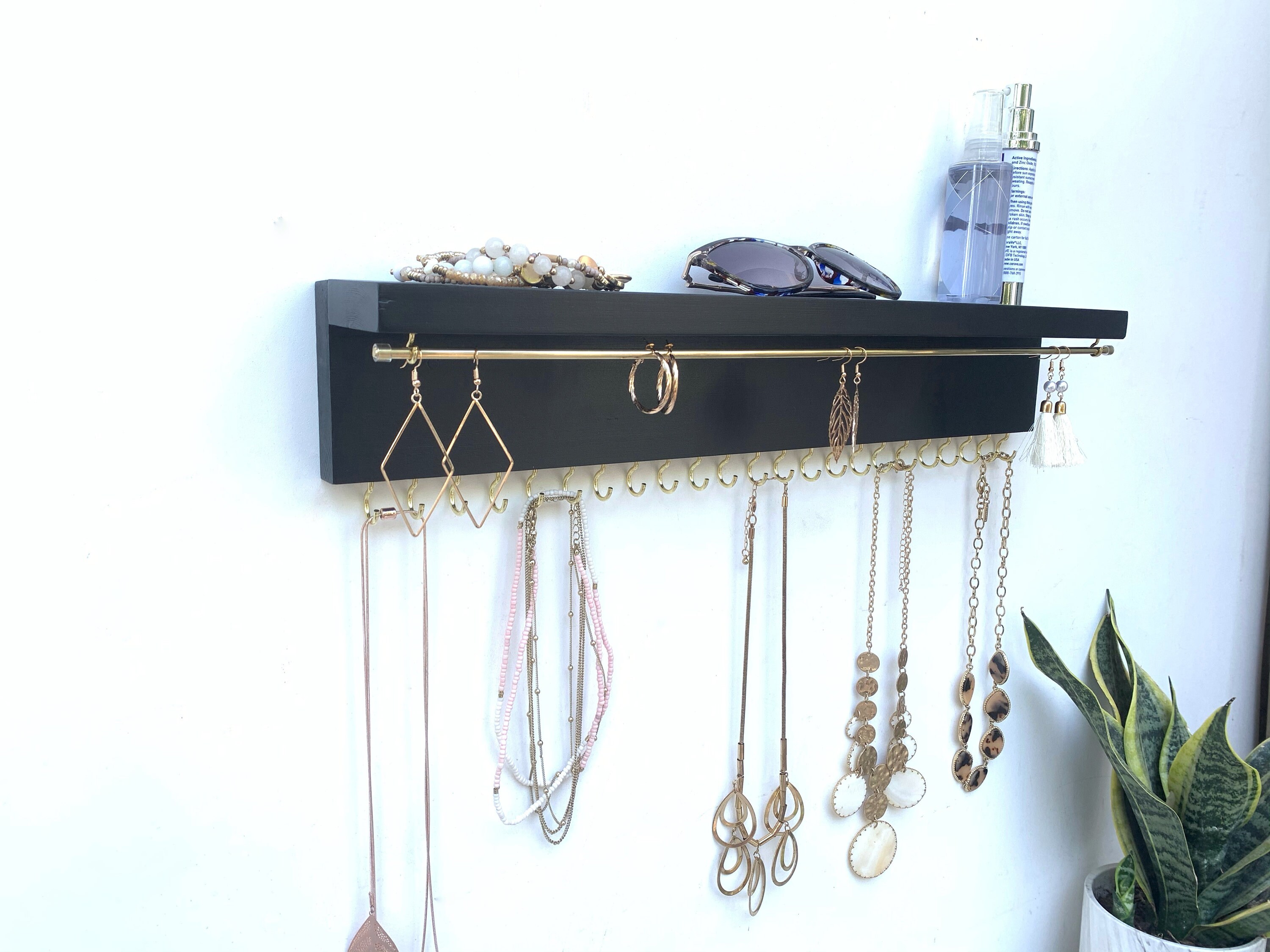 Wall Mount Jewelry Organizer With Shelf Earring Holder | Etsy