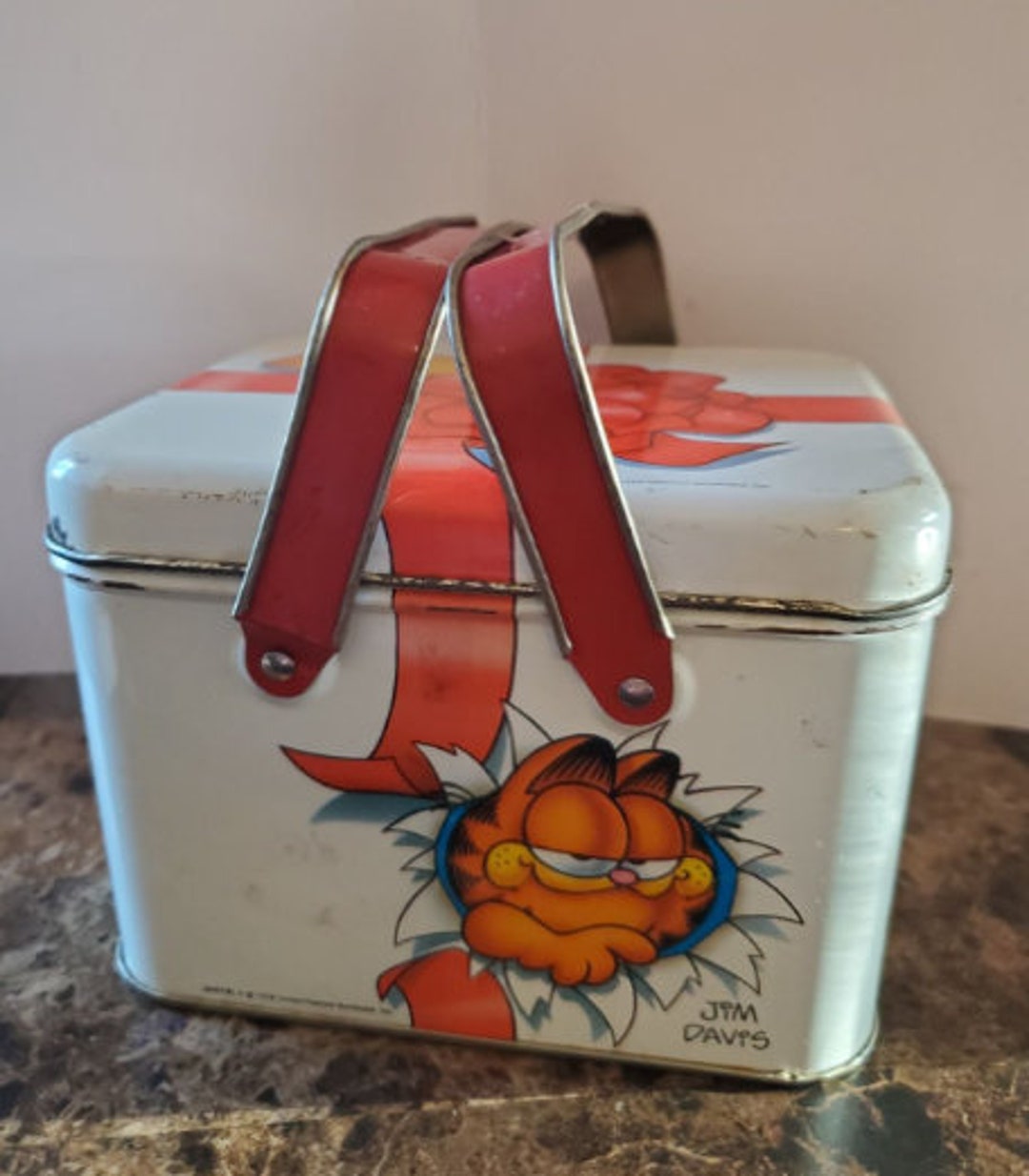 Vintage Tin Garfield Box - Picnic Style - Etsy