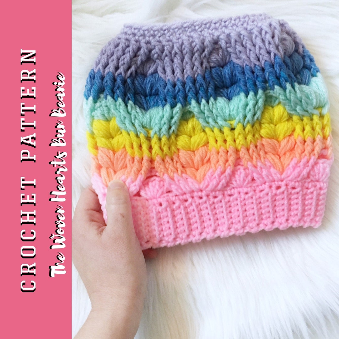 The Woven Hearts BUN Beanie PATTERN Messy Bun Beanie Pattern *cable Bun ...