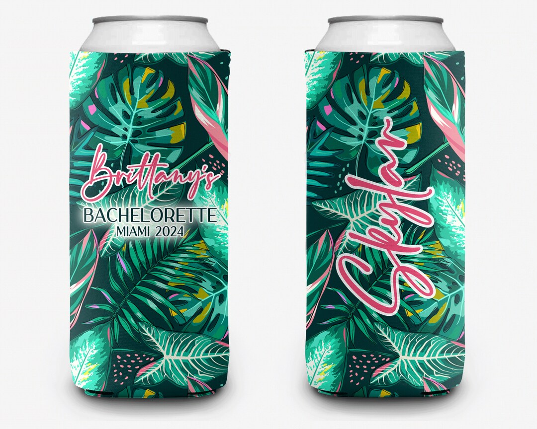 Tropical Theme Event Can Cooler Personalized Palm Leaf Bridal Can ...