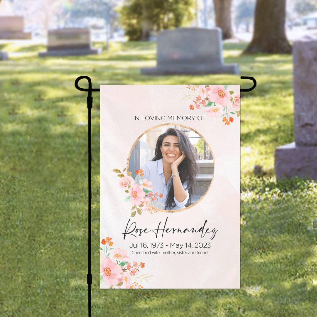 Personalized Memorial Cemetery Flag, Custom Memorial Garden Flag, Pink ...