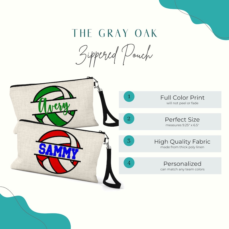 Volleyball Zippered Pouch, Personalized Team Makeup Bag, Sports ...