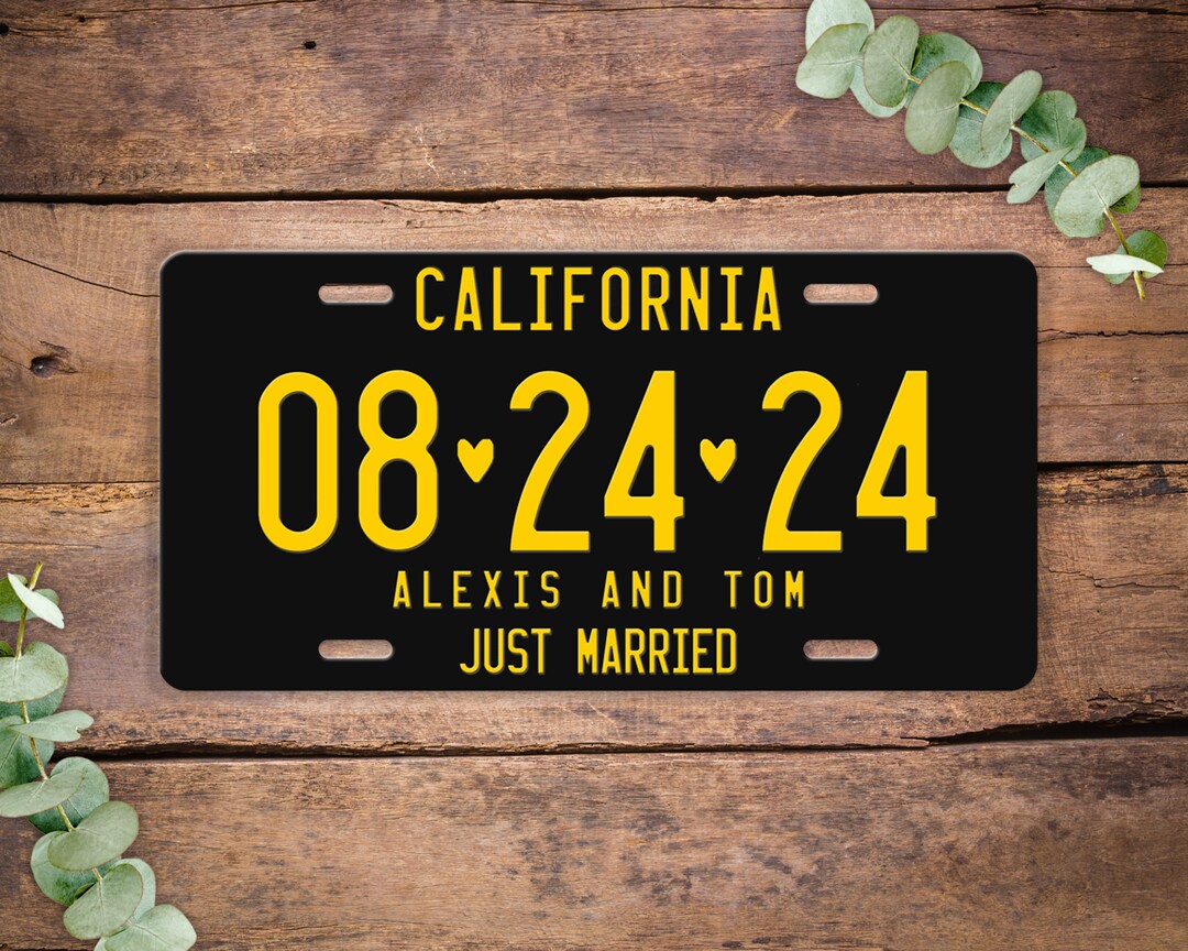 California Black Personalized Wedding License Plate, Just Married State ...