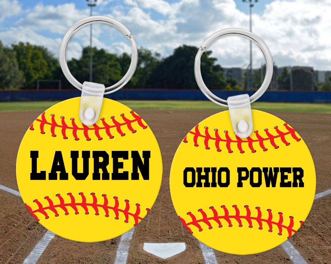 Softball Name Bag Tag | Personalized Team Softball Keychain | Softball ...