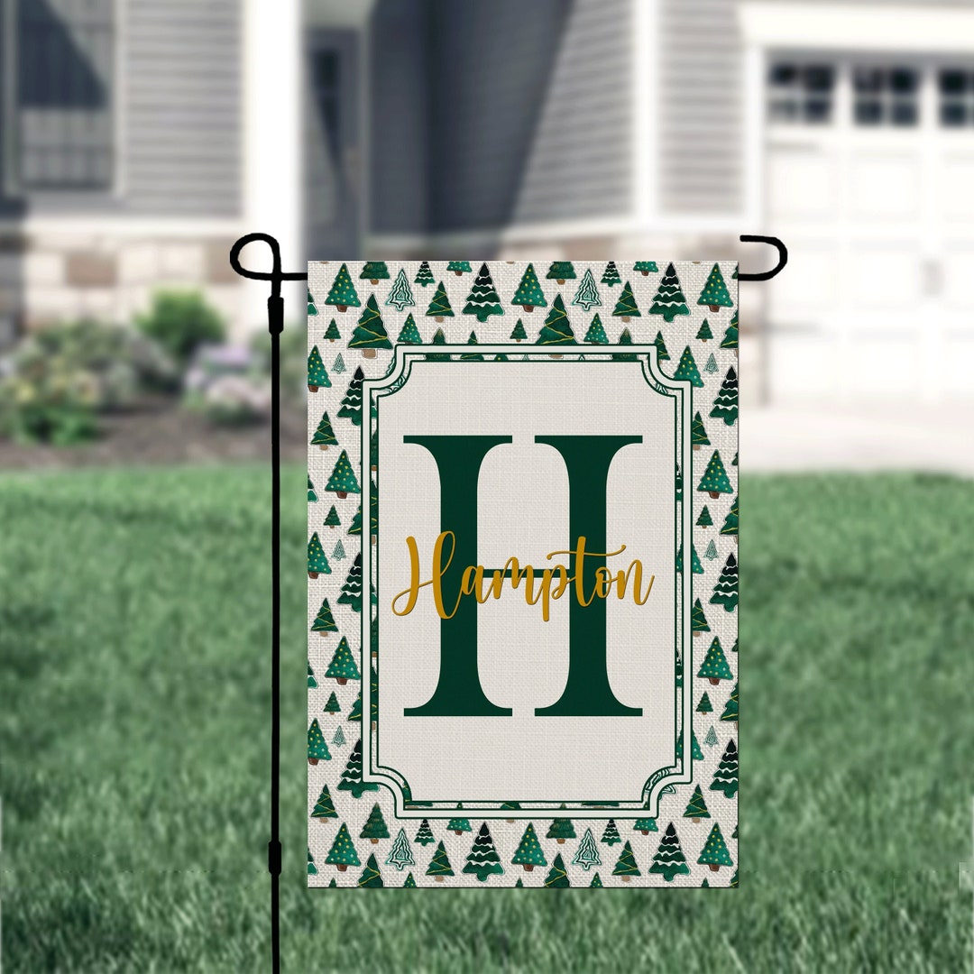 Personalized Welcome Winter Tree Garden Flag, Custom Monogram Farmhouse ...