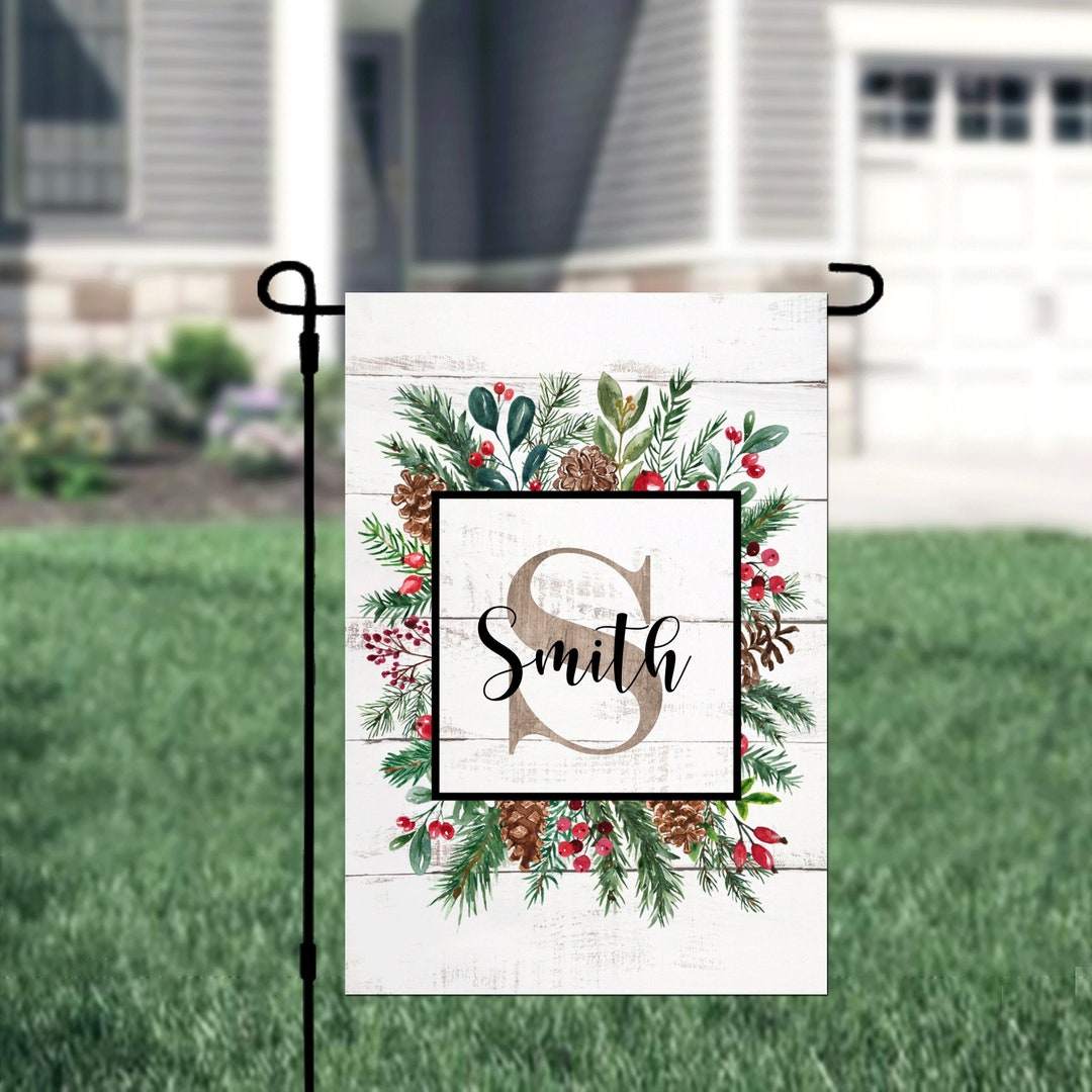 Christmas Personalized Garden Flag, Christmas Floral Flag, XMAS Yard ...