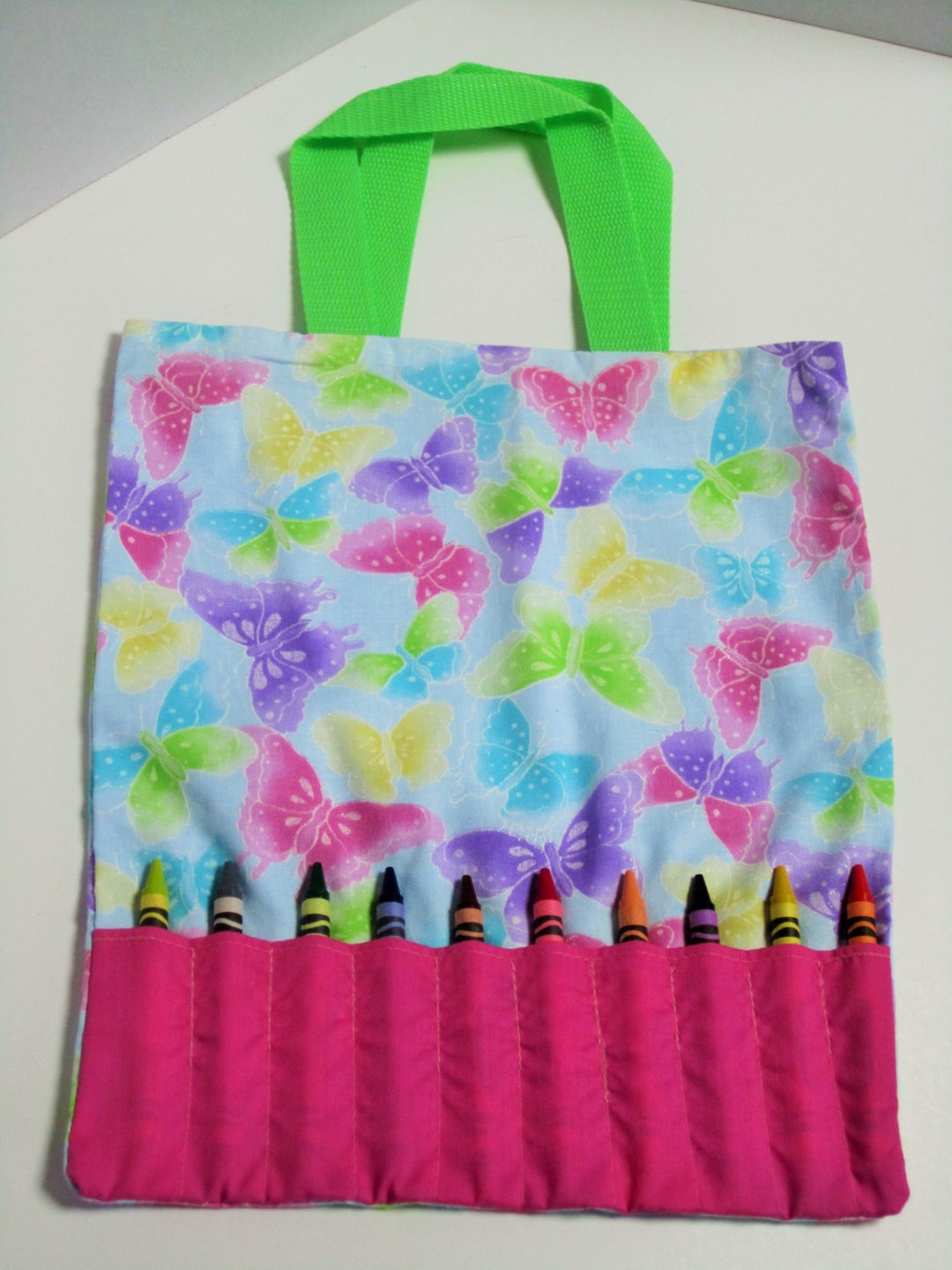 Blue Butterfly Crayon Bag - Holds 10 Crayons, Crayon Tote, Travel Art ...