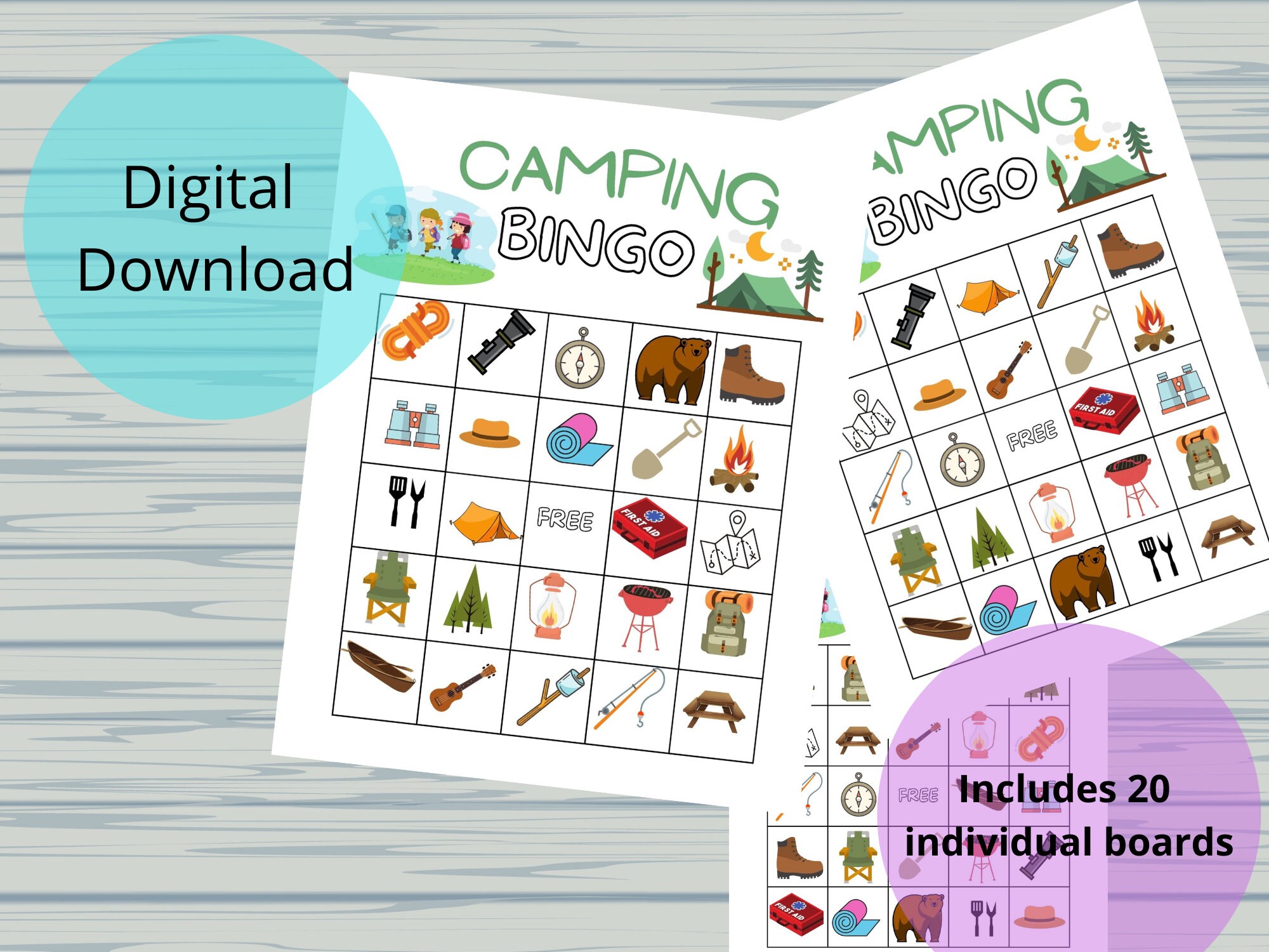 Camping bingo game printable bingo game party game camping | Etsy