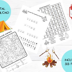Camping Digital Download Activity Sheets for Ages 5-7 Mazes, Decoding ...