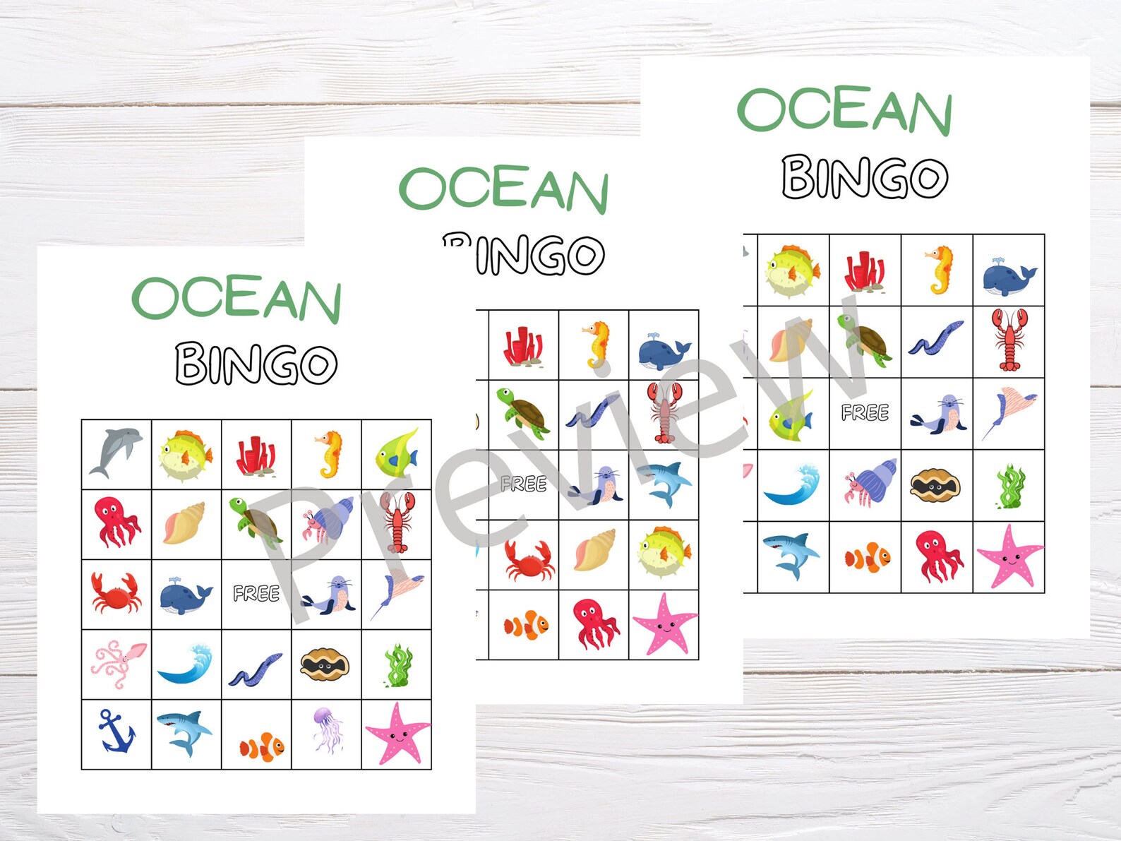 Ocean bingo game summer fun game ocean party printable | Etsy