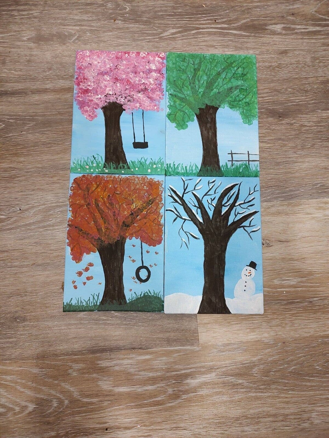Hand Painted Seasons of Trees Little Canvases Set A Four - Etsy