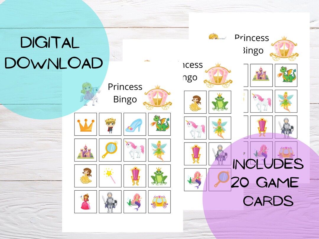 Princess Bingo Game, Princess Party Game, Princess Camp, Digital ...